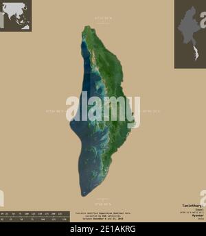 Tanintharyi, division of Myanmar. High resolution satellite map ...