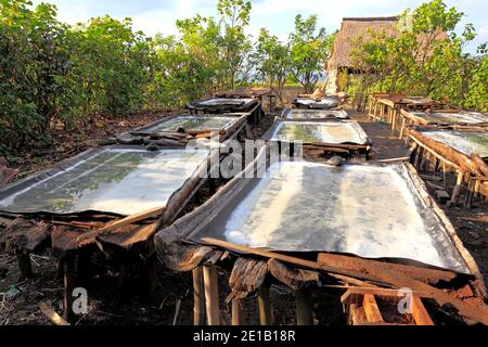 Production of sea salt in the Bali,Indonesia. Salt crystallizes out of ...