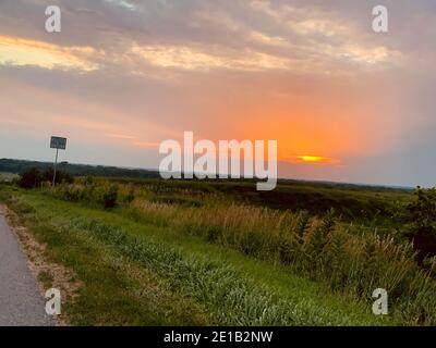 Sunset Over Nebraska Pasture landscape by the road . High quality photo ...