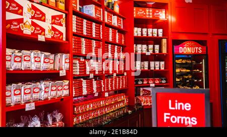 Lotus Biscoff Coffee Corner at Pier 39 has a wall displaying cookies ...