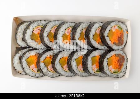 Gimbap with vegetables on white background Stock Photo - Alamy