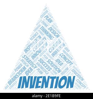 Invention typography word cloud create with text only Stock Photo - Alamy