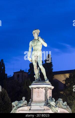 Replica Statue Of David On Piazzale Michelangelo At Night Stock Photo ...