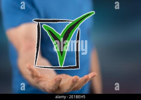 Validation concept above the hand of a man in background Stock Photo ...