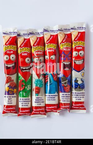 Tubes of Yoplait Frubes, fromage frais in a tube yoghurt yogurt ...