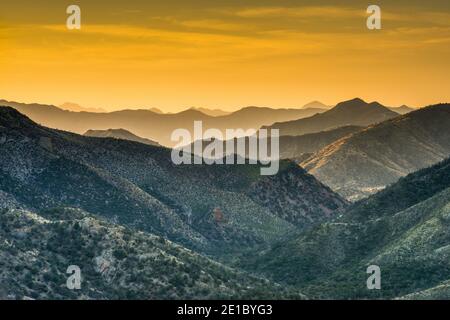 Peloncillo Mountains in distance in New Mexico seen at sunrise from ...