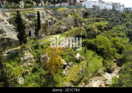 Massafra, Pulia, Italy. Gravina San Marco - Ravine between old and new ...