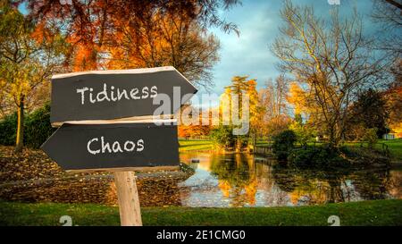 Street Sign the Direction Way to Tidiness versus Chaos Stock Photo - Alamy