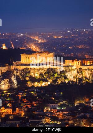 A drone view of the Parthenon Ancient temple in Athens, Greece at ...