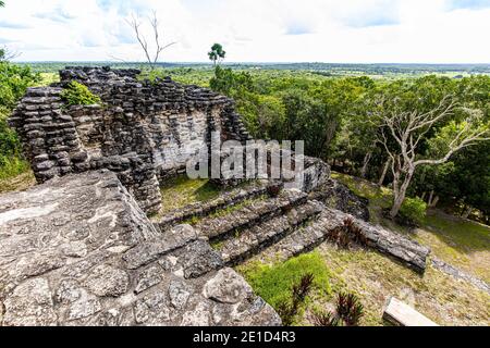 View from top of pyramids at Dzibanche ancient Maya archaeological site ...