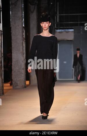 A model displays a creation designed by Marco Zanini for Rochas Fall ...