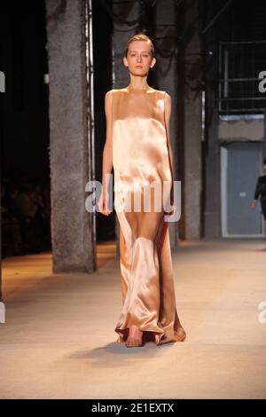 A model displays a creation designed by Marco Zanini for Rochas Fall ...