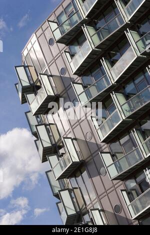 Balcony detail, Abito housing, Salford Quays, Manchester, England, UK ...