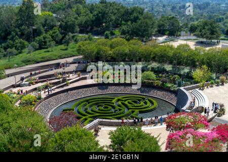 Getty's central garden feature and waterfall, Los Angeles, California ...
