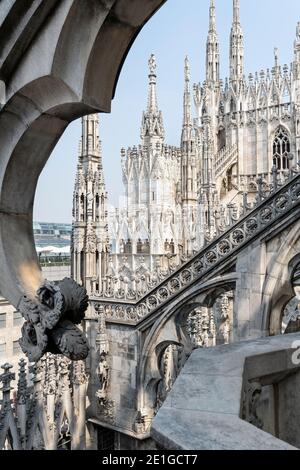 Detail of the buttresses, flying buttresses and pinnacles of the Milan ...