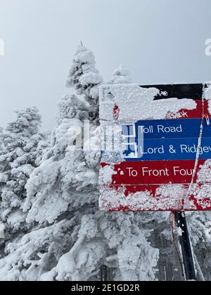 Trails sign at snow day at Stowe Mountain resort, Vermont Stock Photo ...
