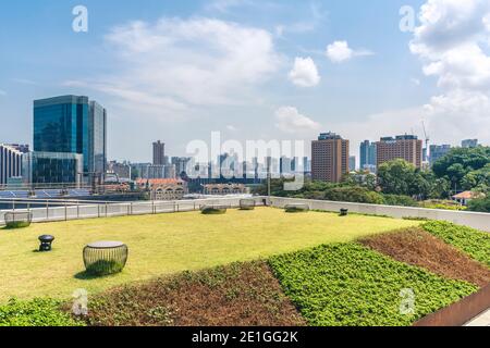 Roof garden of Funan Singapore, an integrated Mixed-Use Hub with ...