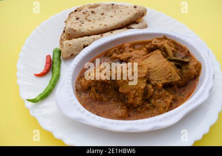 Suran ki sabzi or Jimikand masala curry closeup. Delicious exotic gravy ...