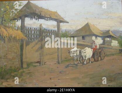 'Pe ulita satului' by Ludovic Bassarab depicts a village street scene ...