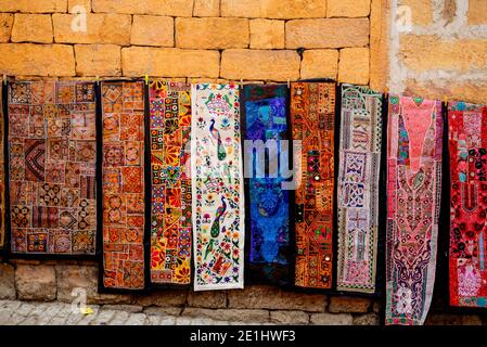 Rajasthani traditional patchwork carpet in Jaisalmer, India Stock Photo ...