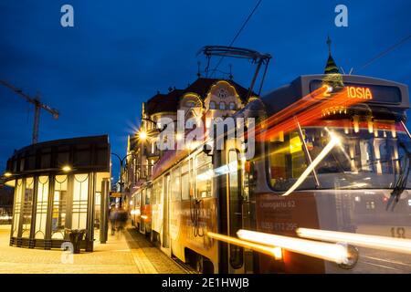 Union Square and the tram station, Oradea city, Bihor state, Romania ...