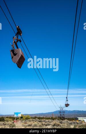 Aerial tramway ore buckets in historic silver mining town of Pioche ...