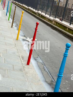 Colorful street bollards. Paris, France Stock Photo - Alamy