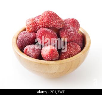 Strawberry in a wooden bowl isolated on white background Stock Photo ...
