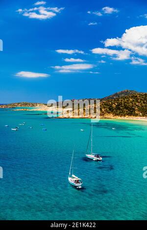 An aerial top view of a catamaran sailing boat in a river Stock Photo ...