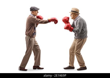 Two naked senior men fighting, isolated on white background Stock Photo ...