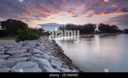 Sunrise moment at Tanjong Gemok Beach at Port Dickson, Negeri Sembilan ...