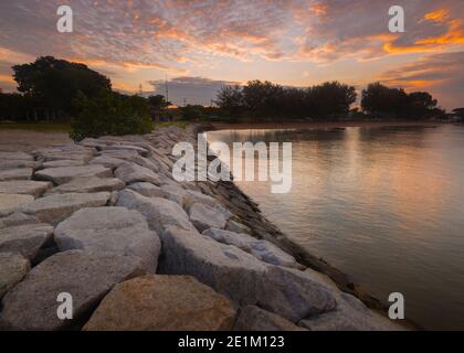 Sunrise moment at Tanjong Gemok Beach at Port Dickson, Negeri Sembilan ...