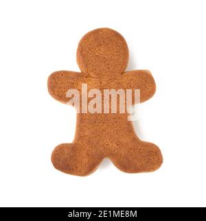 baked gingerbread man shaped isolated on white background, top view ...