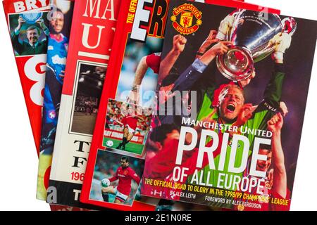 pile of well used Manchester United football books with Premier League ...