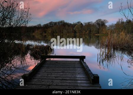 Winter sunset over Hinchingbrooke Country Park, Huntingdon town ...