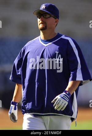 Jason Phillips of the Los Angeles Dodgers during batting practice ...