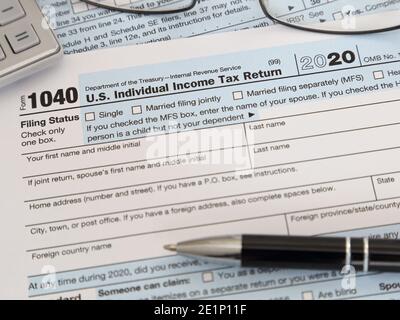 U S Internal Revenue Service form 1040 shown with United States ...