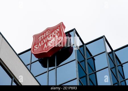 The Salvation Army sign at their Territorial Headquarters building is ...