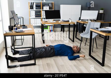 Office Slip And Fall Accident. Fainted Woman At Workplace Stock Photo ...