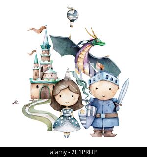 The brave knight protects the princess from a dragon Stock Photo - Alamy