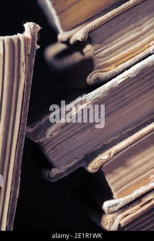 Old battered books in a paper box for putting in waste paper Stock ...
