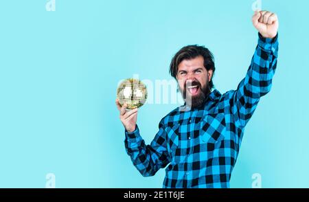 having fun. lets go dancing. celebrating the holiday. bearded man in ...