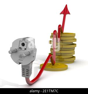 The increase in electricity tariffs. Electrical plug with red wire in ...