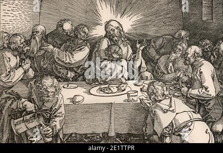GERMANY - 1928: Lithography of Last supper of Christ by Albert Durer ...