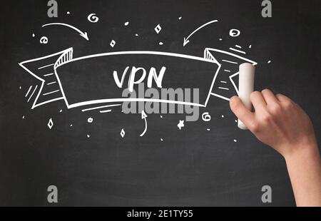 Hand drawing VPN abbreviation with white chalk on blackboard Stock ...