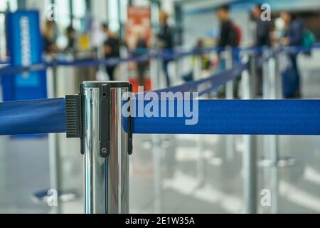 Attachment of the retractable belt. Portable tape barrier. Fence strip ...