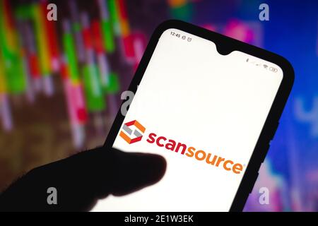 In this photo illustration the ScanSource logo seen displayed on a ...