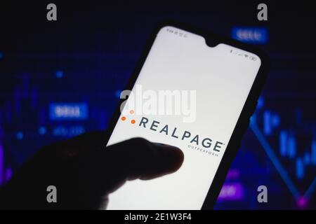 In this photo illustration the RealPage logo seen displayed on a ...