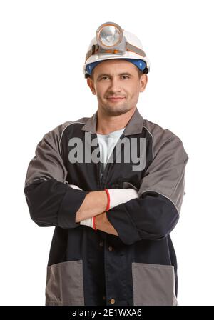 Miner man on white background Stock Photo - Alamy