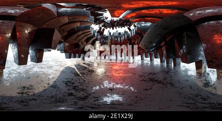 360 degree equi rectangular panorama futuristic building industrial ...